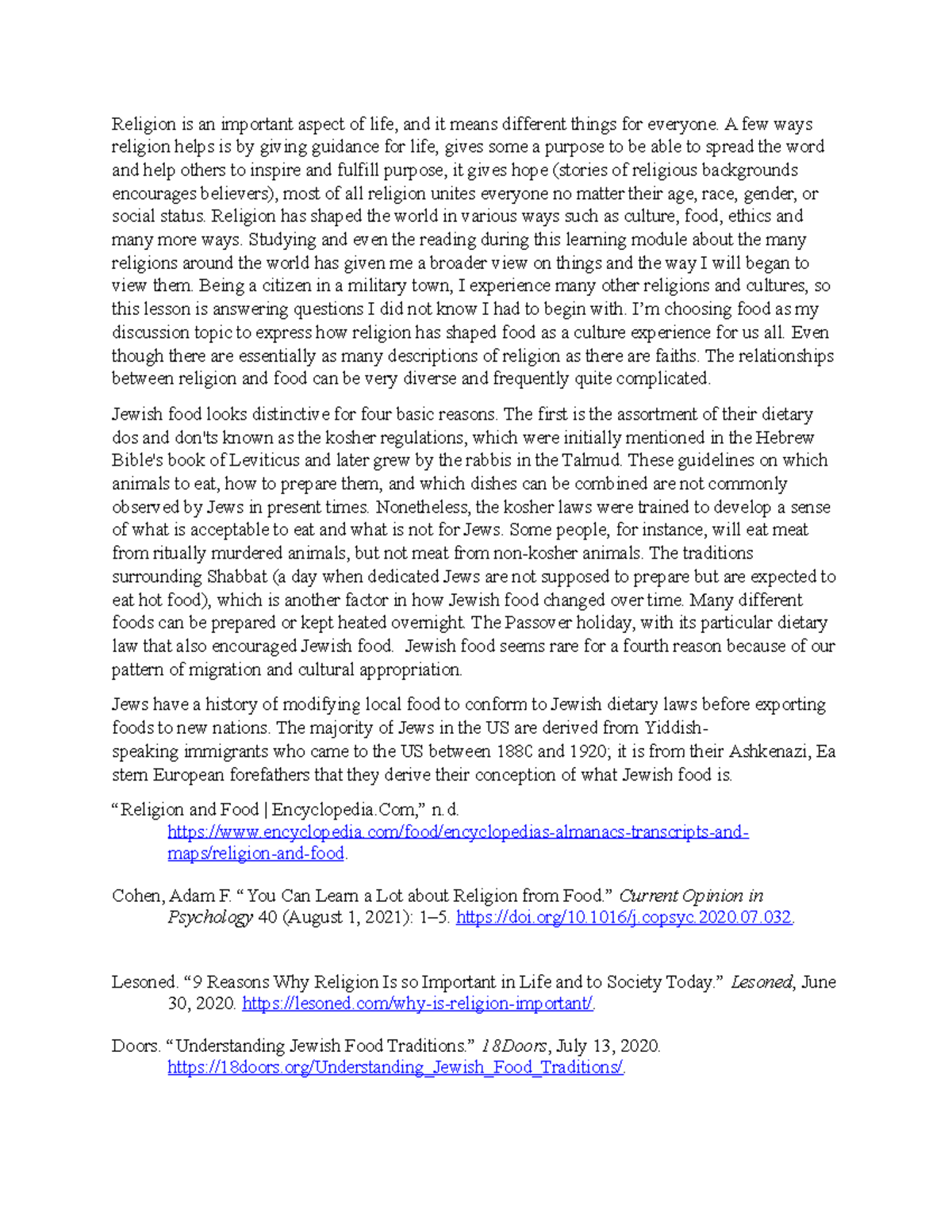 2-1 Discussion Post - Religion is an important aspect of life, and it ...