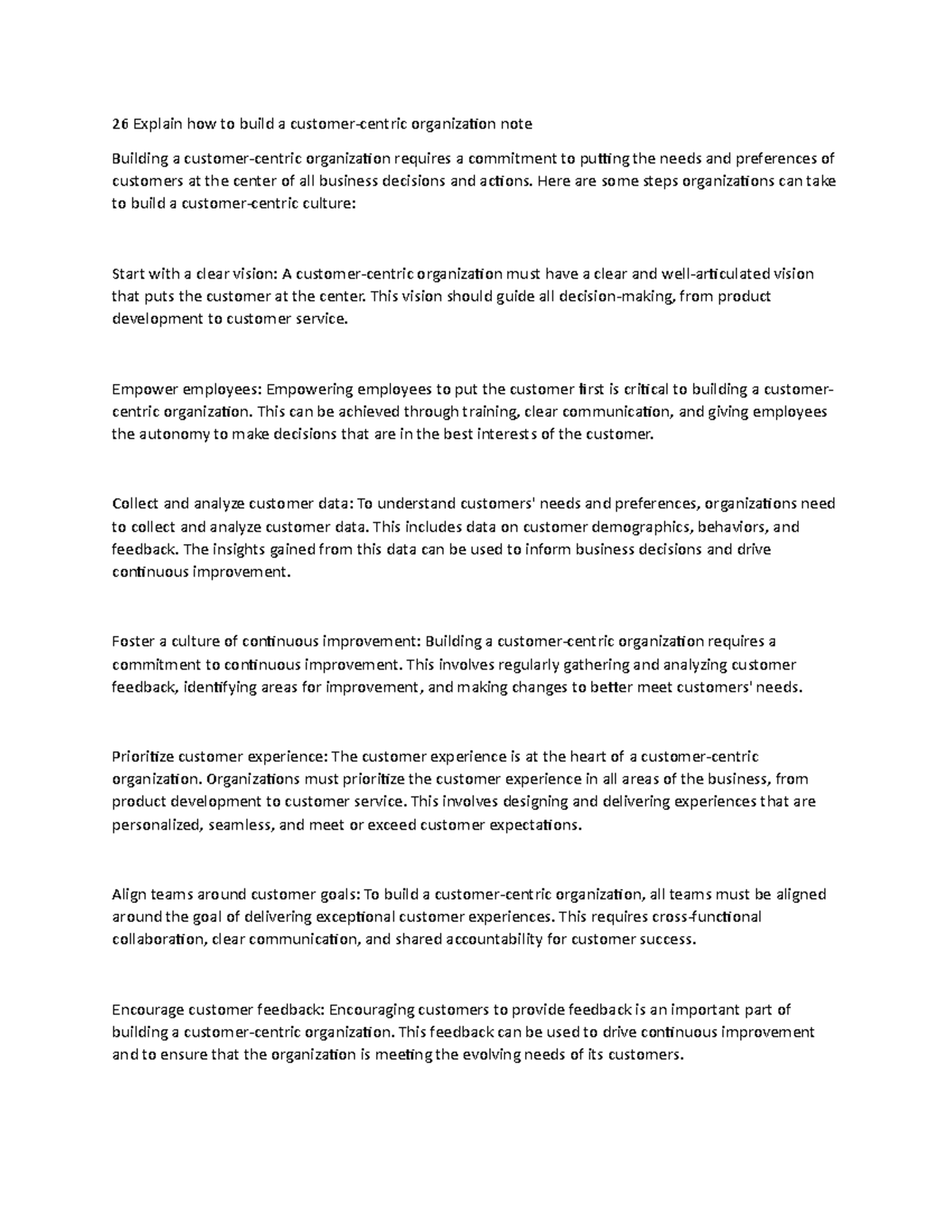 26 Explain how to build a customer-centric organization note - Here are ...