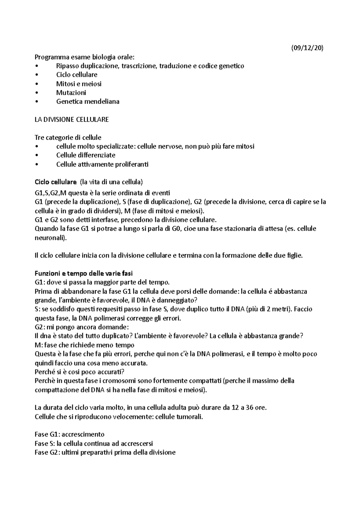 Mitosi e meiosi 2 - (09/12/20) Programma esame biologia orale: Ripasso duplicazione ...