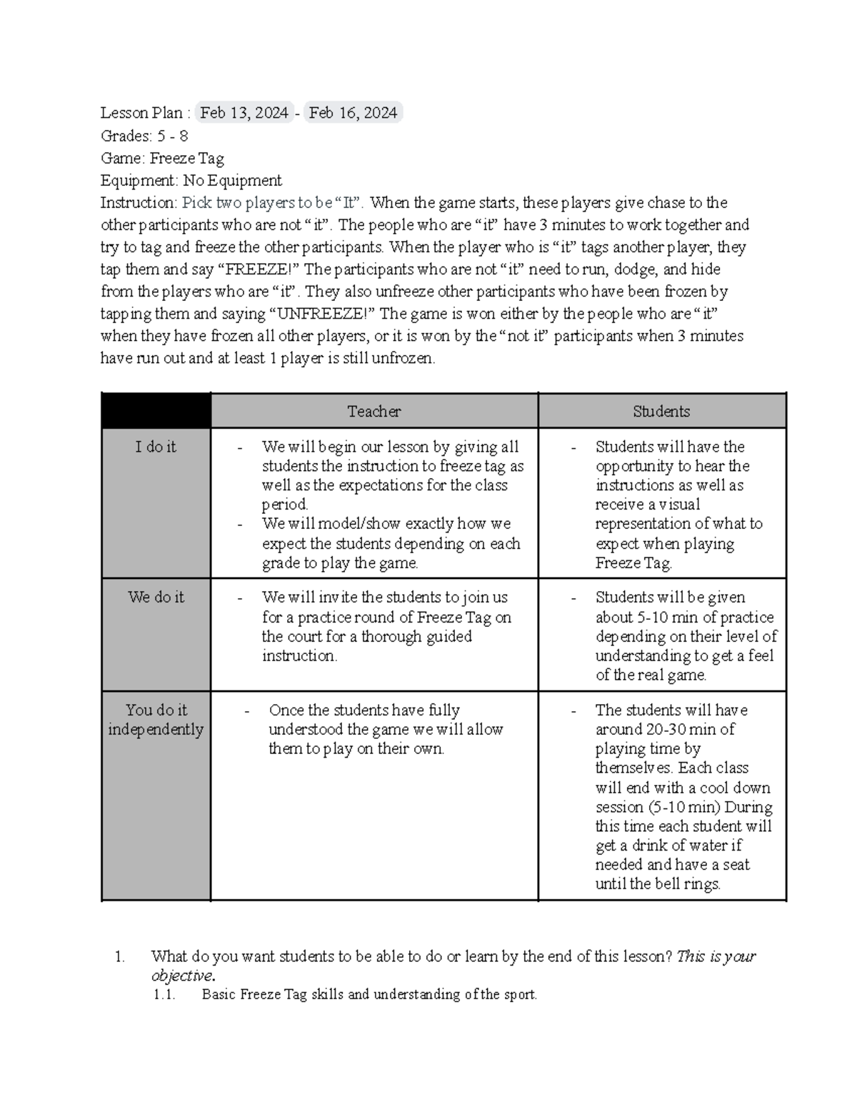 Copy of Lesson Plan Feb. week 3 - Lesson Plan : Feb 13, 2024 - Feb 16 ...