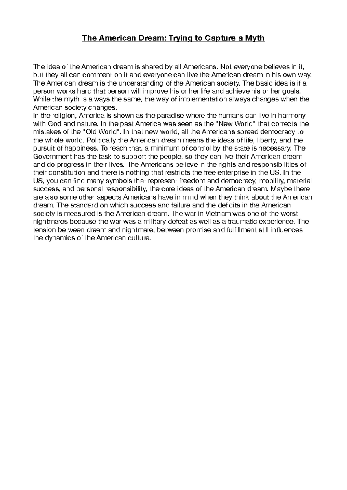 American Dream-Summary - The American Dream: Trying to Capture a Myth ...