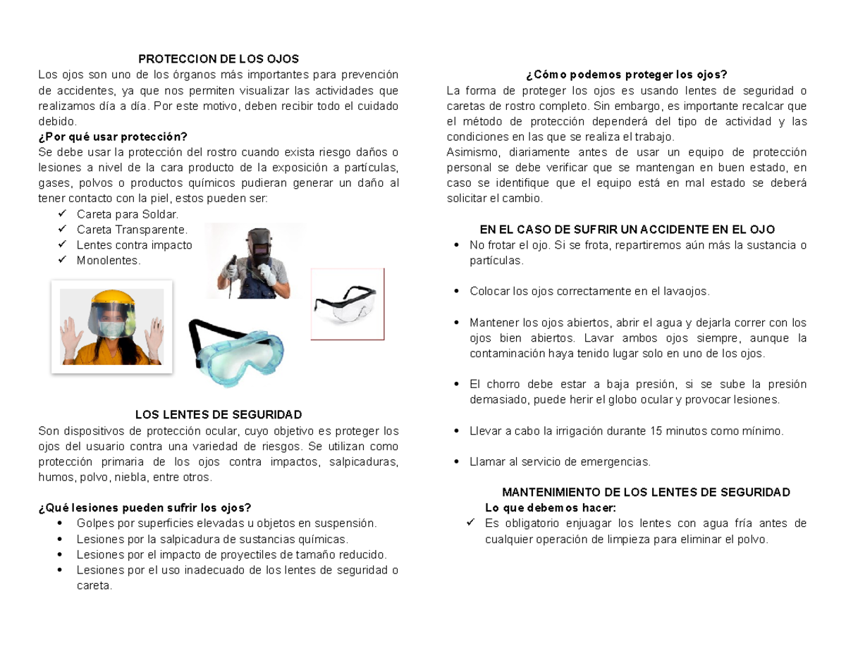 Diptico Proteccion DE LOS OJOS - PROTECCION DE LOS OJOS Los ojos son ...