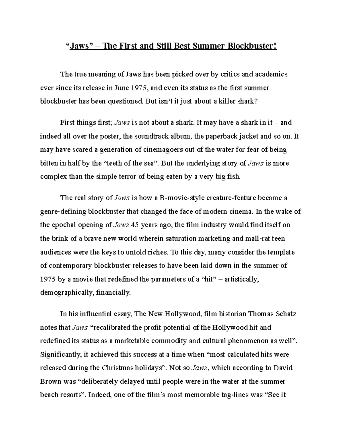 Jaws - The First & Greatest Summer Blockbuster - “Jaws” – The First and ...