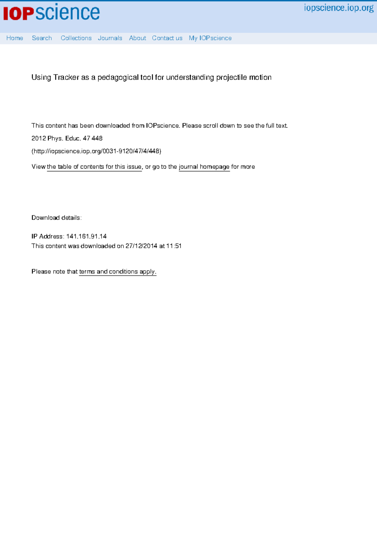 Using Tracker as a pedagogical tool for understanding projectile motion ...