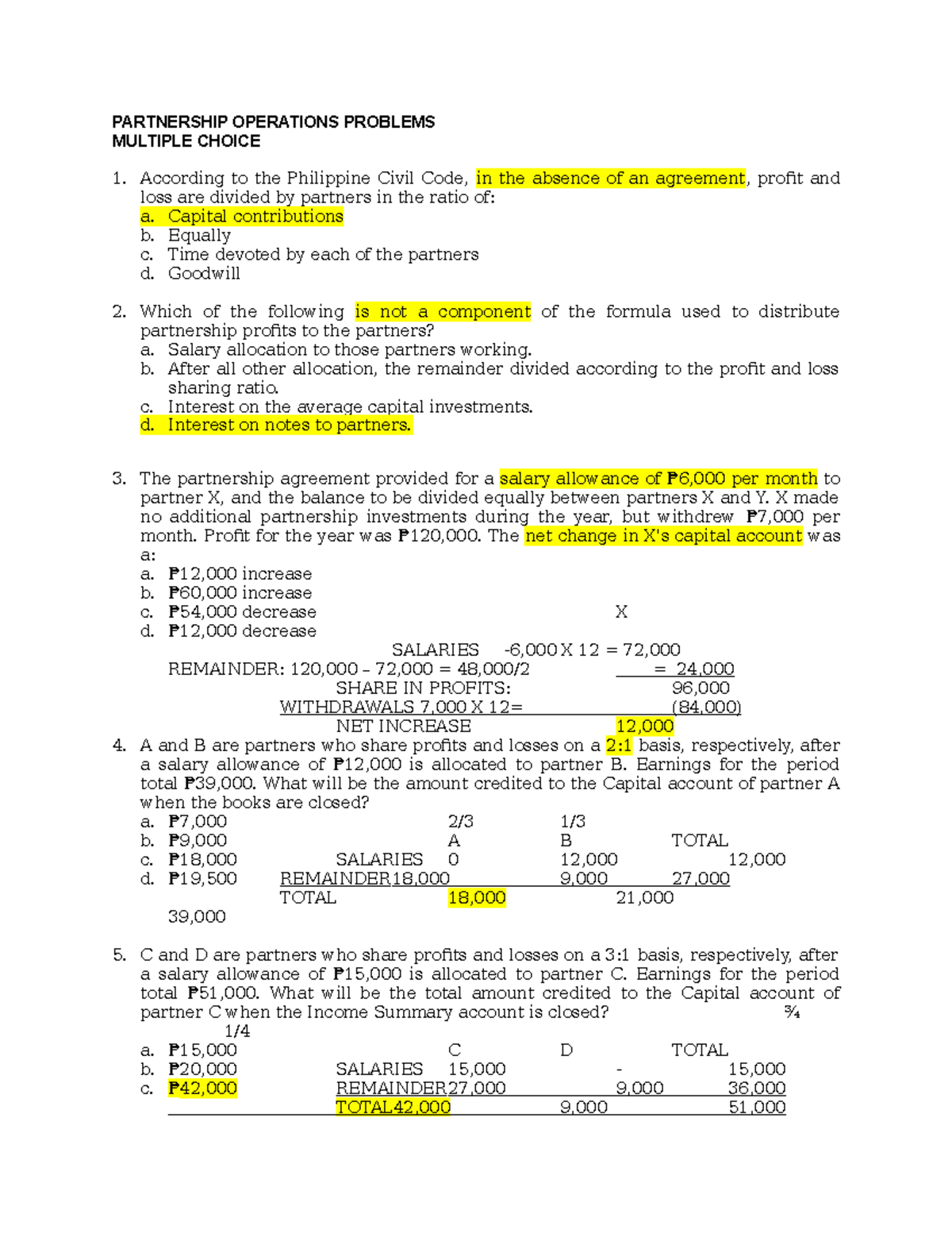Exercise 2 Partnership Operations CFAS WITH answers - PARTNERSHIP ...