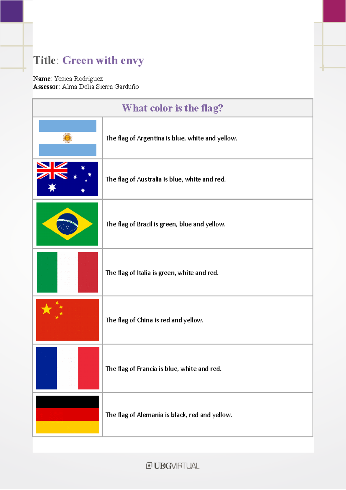 Flags Yesi Rodríguez - actividad - Title: Green with envy Name: Yesica ...