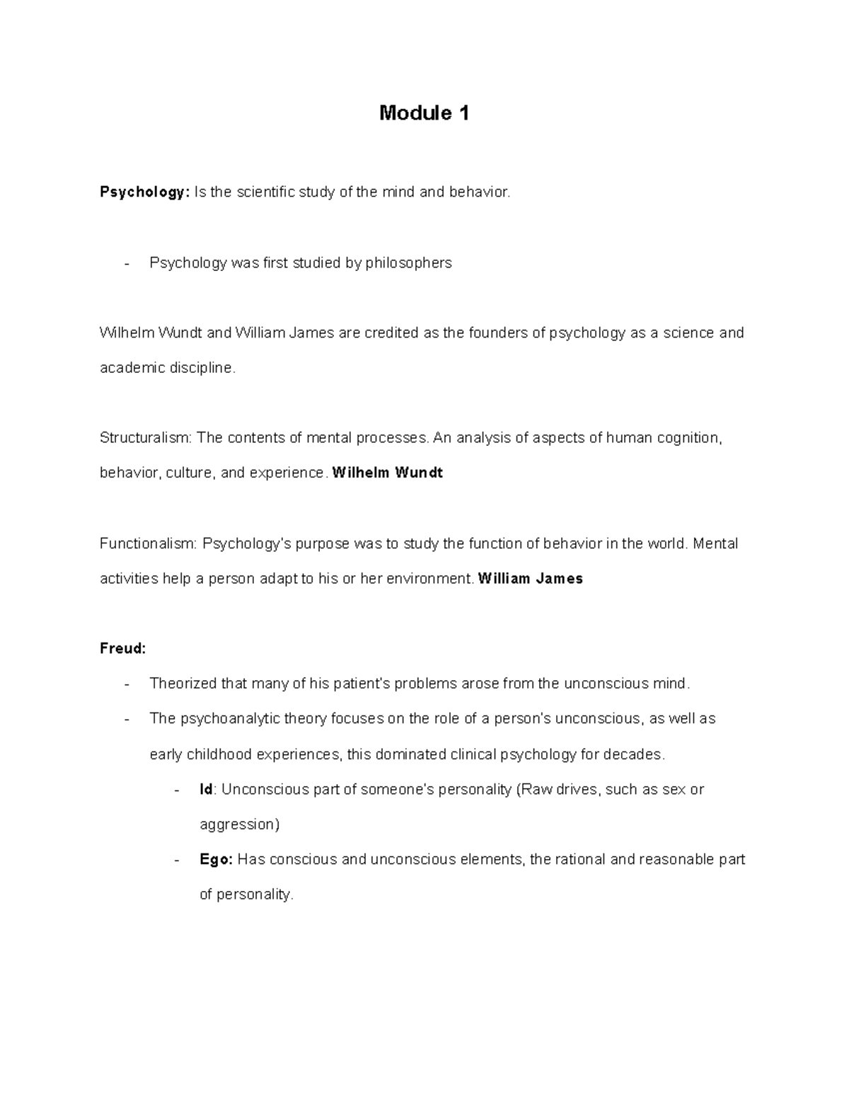 Psychology Notes - Module 1 Psychology: Is the scientific study of the ...