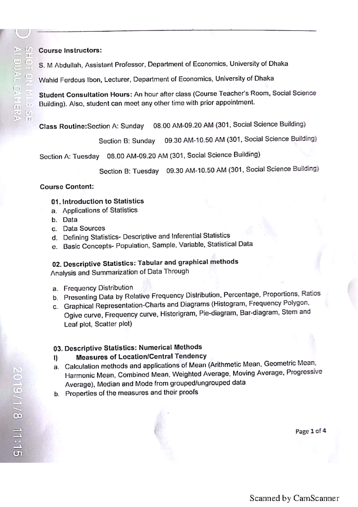 Course Outline 105 (Stat -1) - Business Statistics - Studocu