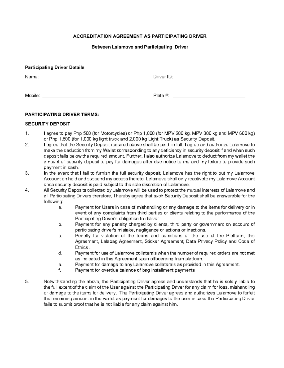 Lalamove MNL and CEB Driver Contract Rev 2022 - ACCREDITATION AGREEMENT ...