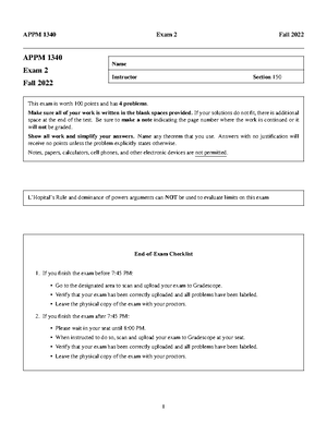 APPM 1340 fall2022 Practice exam3 - APPM 1340 Exam 3 Fall 2022 APPM ...