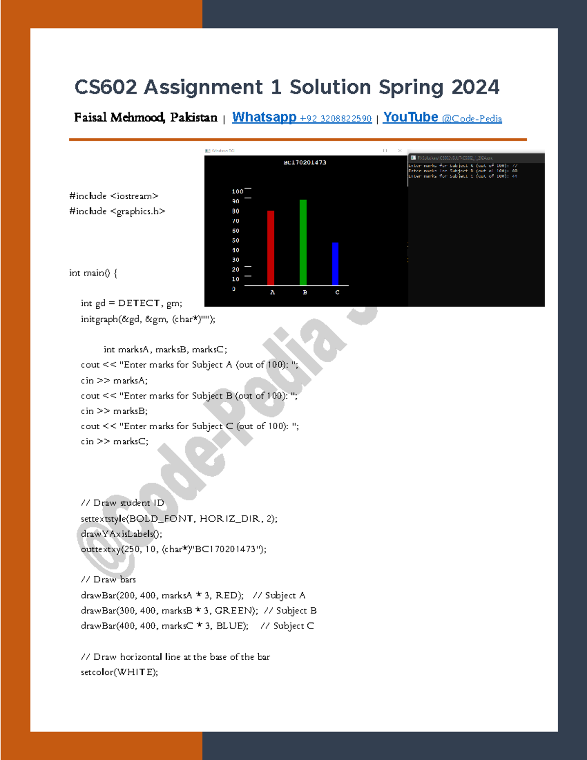 CS602 1 Solution 2024 - CS 602 Assignment 1 Solution Spring 2024 Faisal Mehmood, Pakistan ...