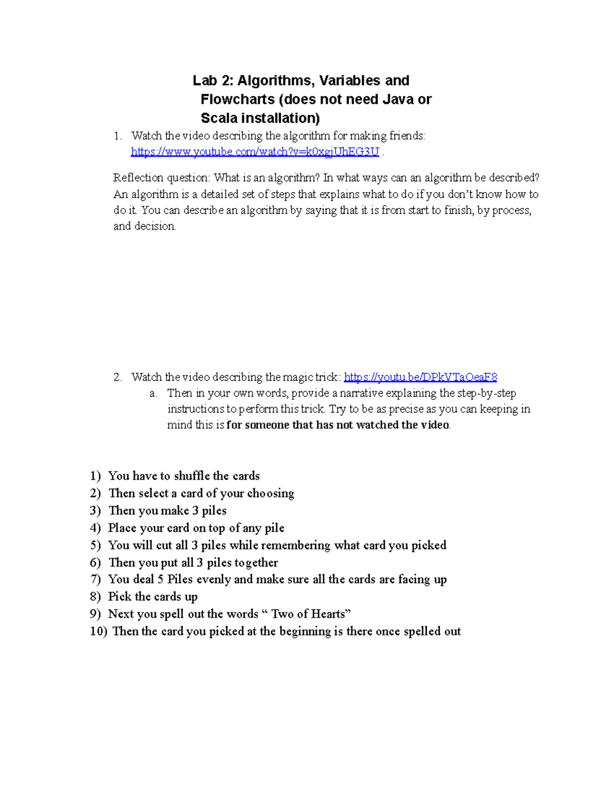 Lab 2 Algorithms, Variables and Flowcharts (does not need Java or Scala ...