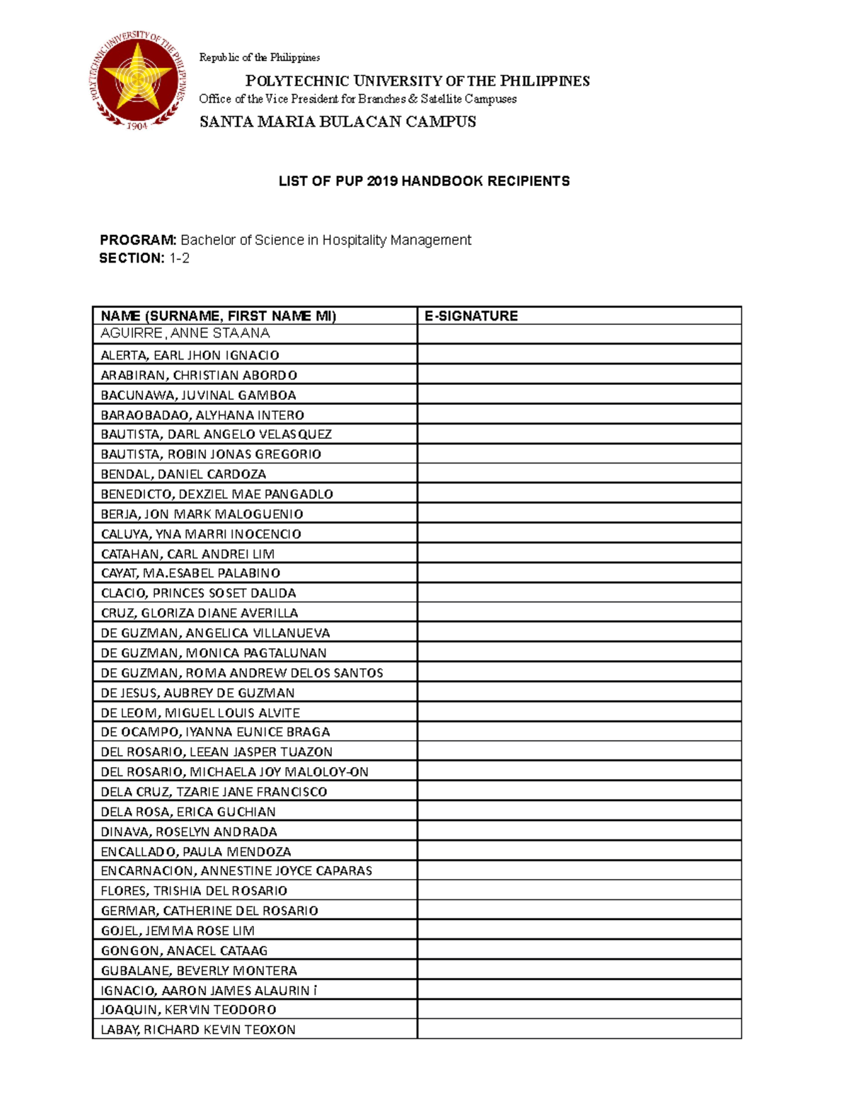 HM 1 2 LIST OF PUP 2019 Handbook Recipients Template 1 ...