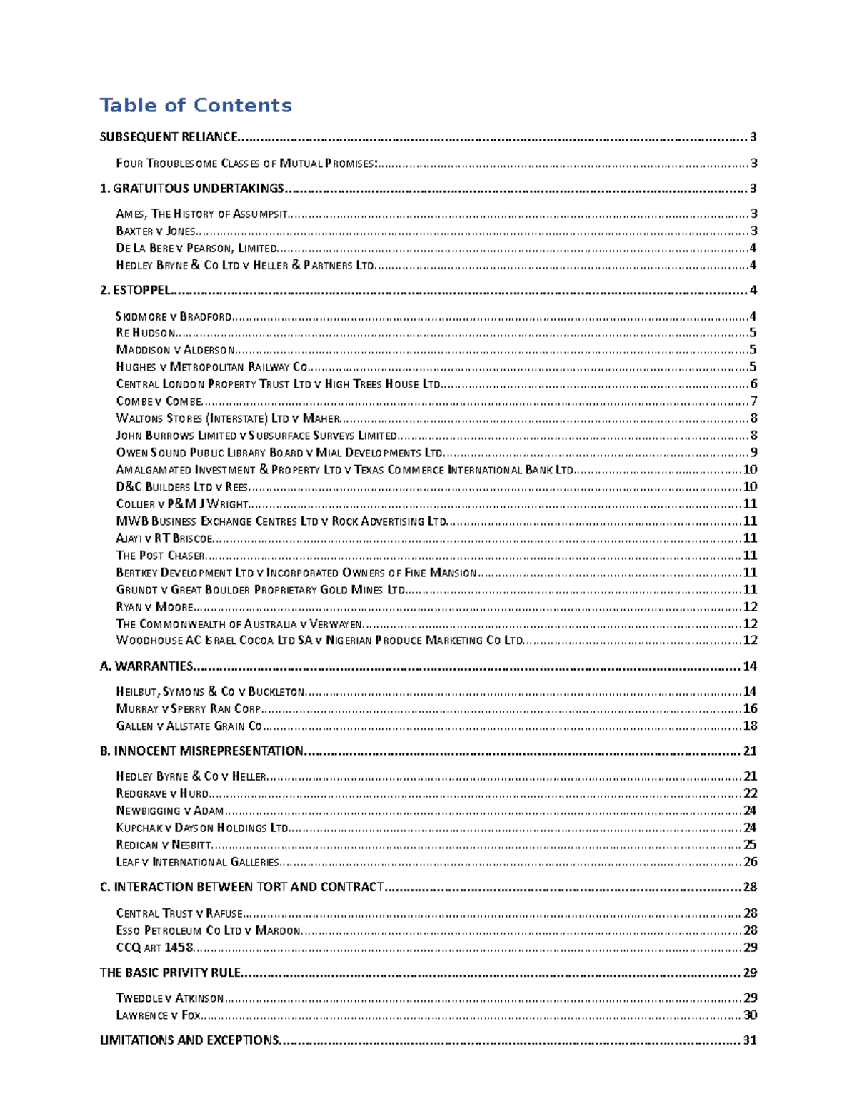 Winter 2023 Notes - Table of Contents SUBSEQUENT - Studocu