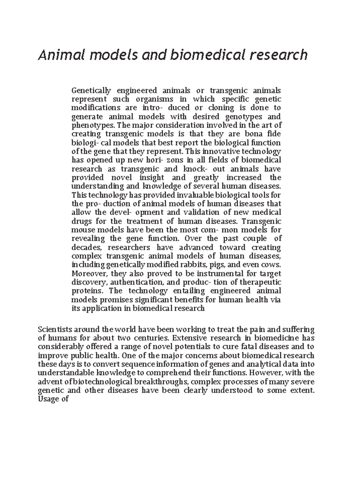 Animal models and biomedical research - Animal models and biomedical ...