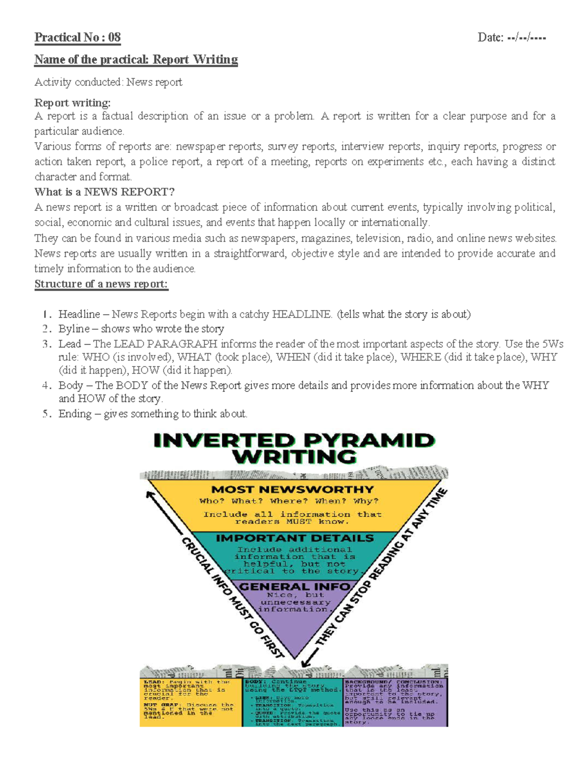 Practical 8 Report Writing - Practical No : 08 Date: -/-/- Name of the ...