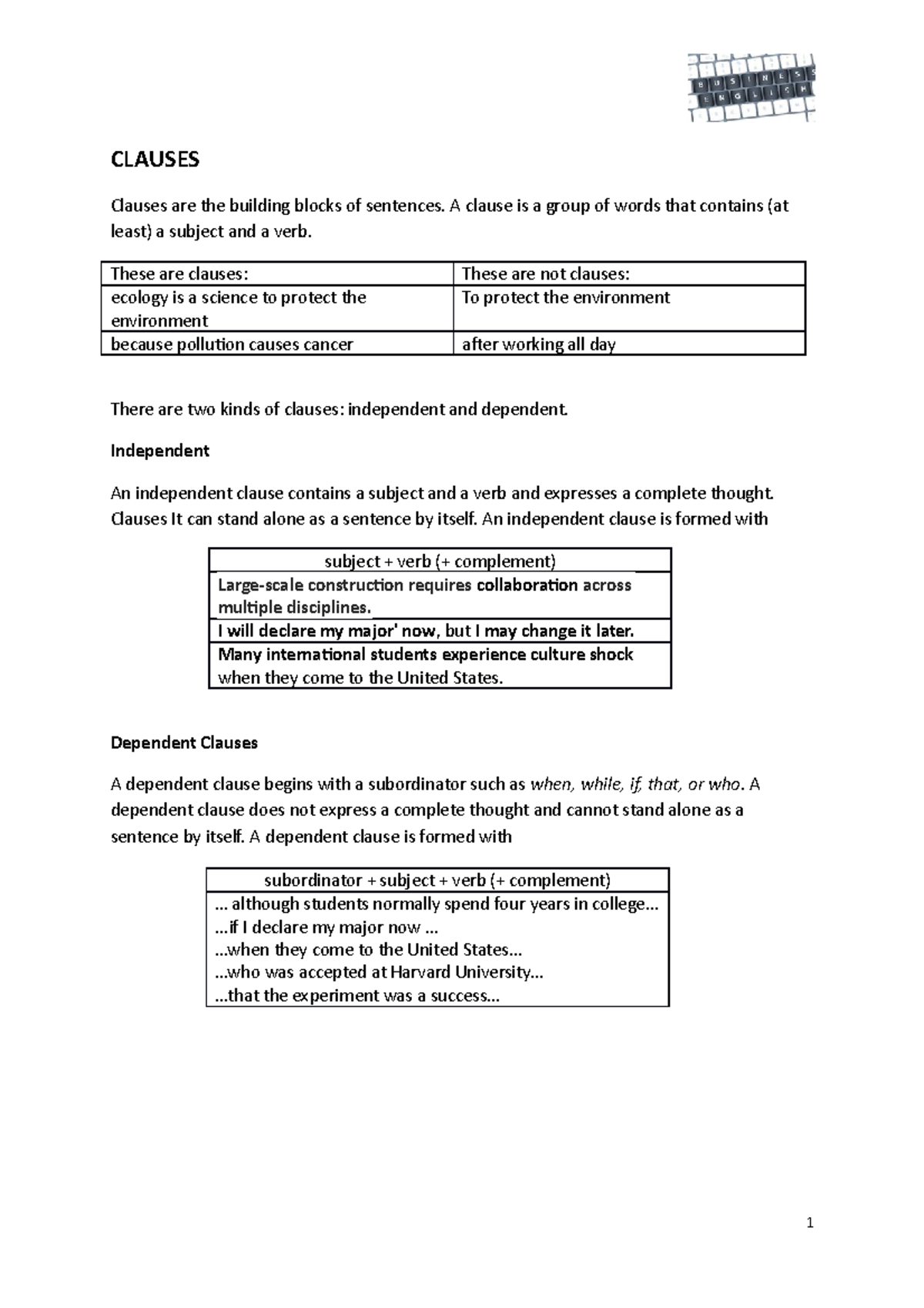 Error Analysis essential english - CLAUSES Clauses are the building ...