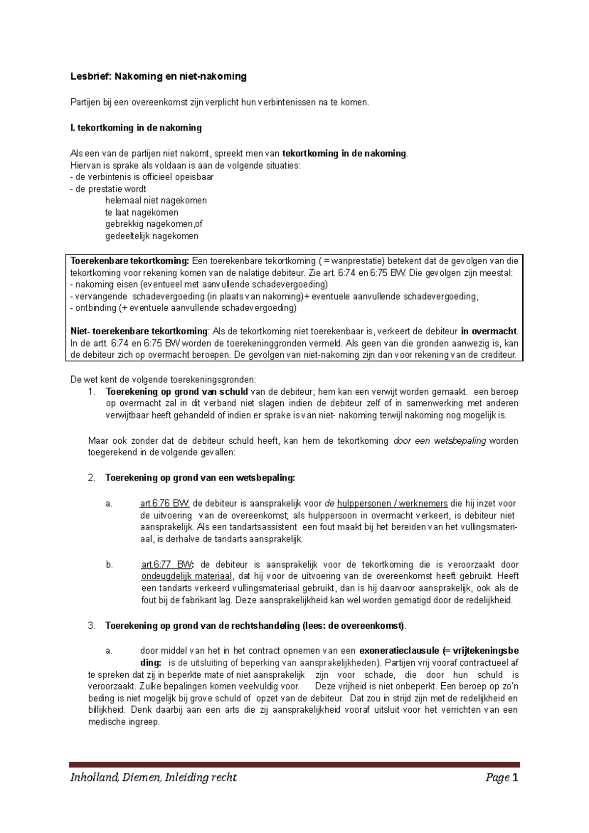 Samenvatting Niet nakomen - Lesbrief: Nakoming en niet-nakoming ...