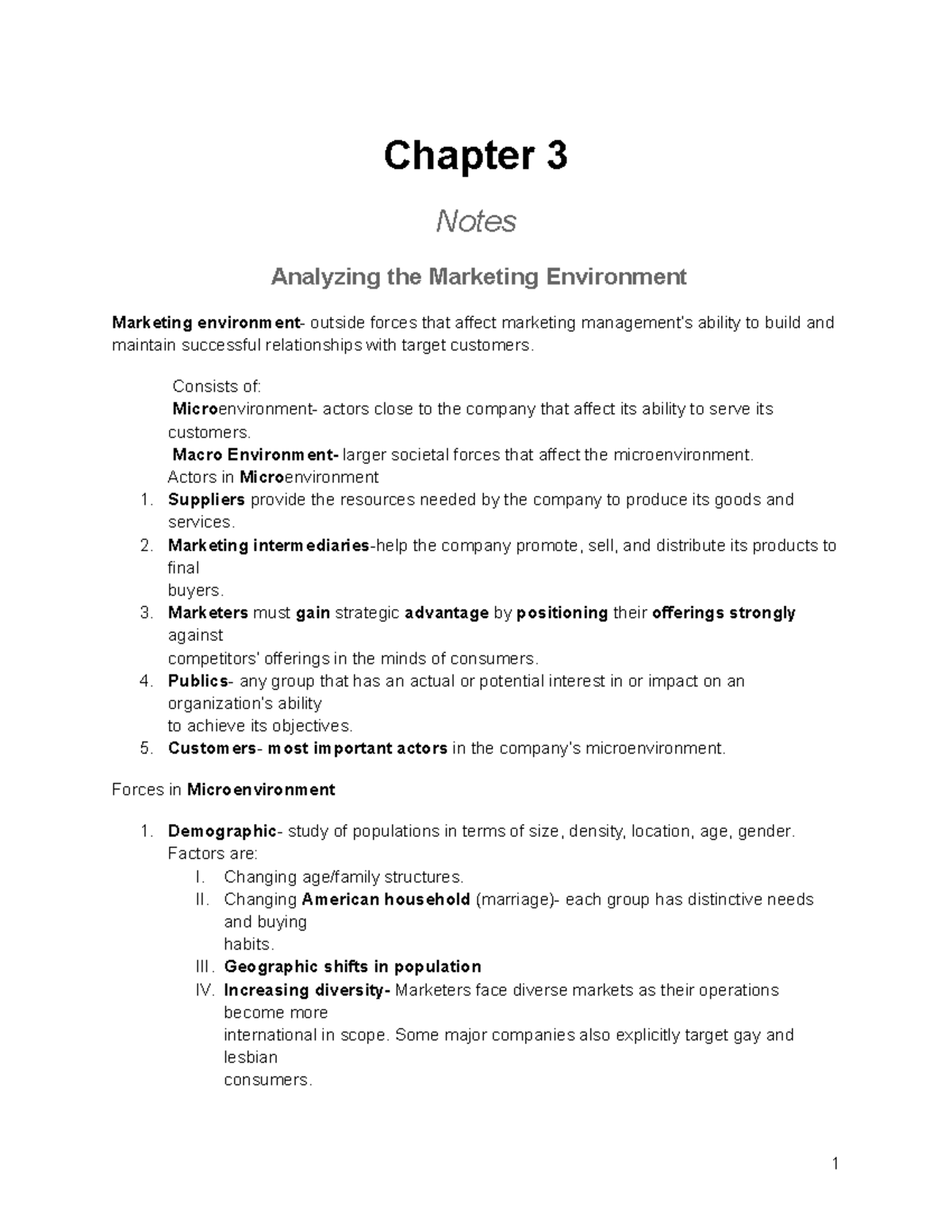 Chapter 3 Notes - Chapter 3 Notes Analyzing the Marketing Environment ...