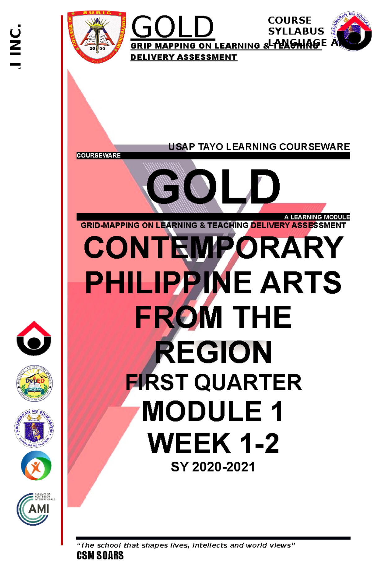 Contemporary Arts Module 1 - GOLD R I IN C LANGUAGE ARTS 7 GRIP MAPPING ...