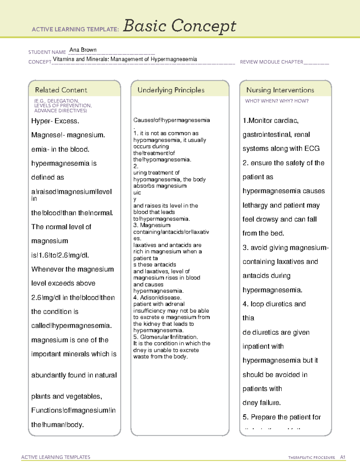 Management of Hypermagnesemia - NUR 265 - ACTIVE LEARNING TEMPLATES ...