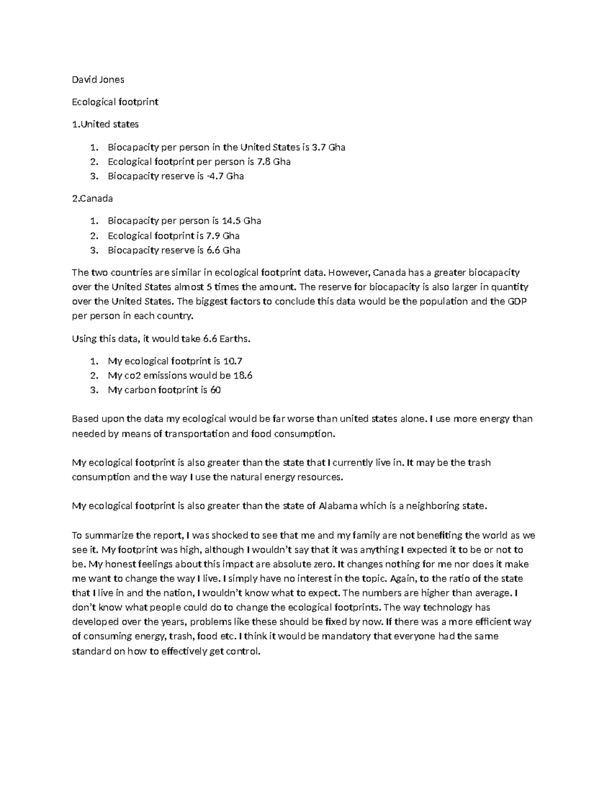 Ecological footprint - David Jones Ecological footprint 1 states 1 ...