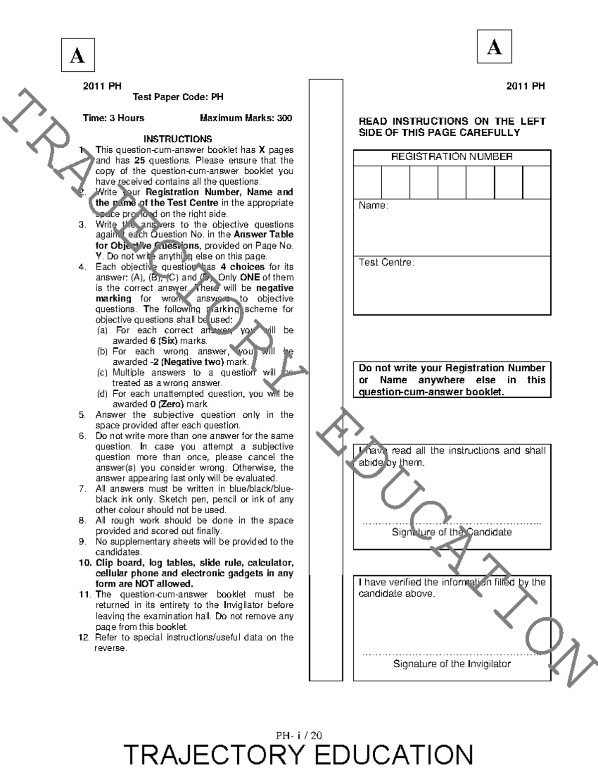 PRACTICE PAPERS - ####### PH- i/ 20 2011 PH READ INSTRUCTIONS ON THE ...