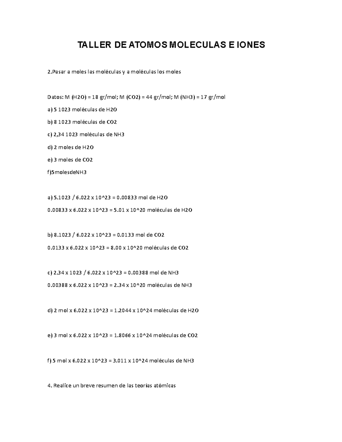 Taller De Atomos Moleculas E Iones Taller De Atomos Moleculas E Iones
