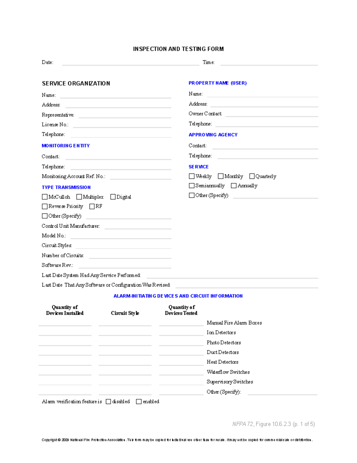 07Inspec Test Form - Doc - INSPECTION AND TESTING FORM Date: Time ...