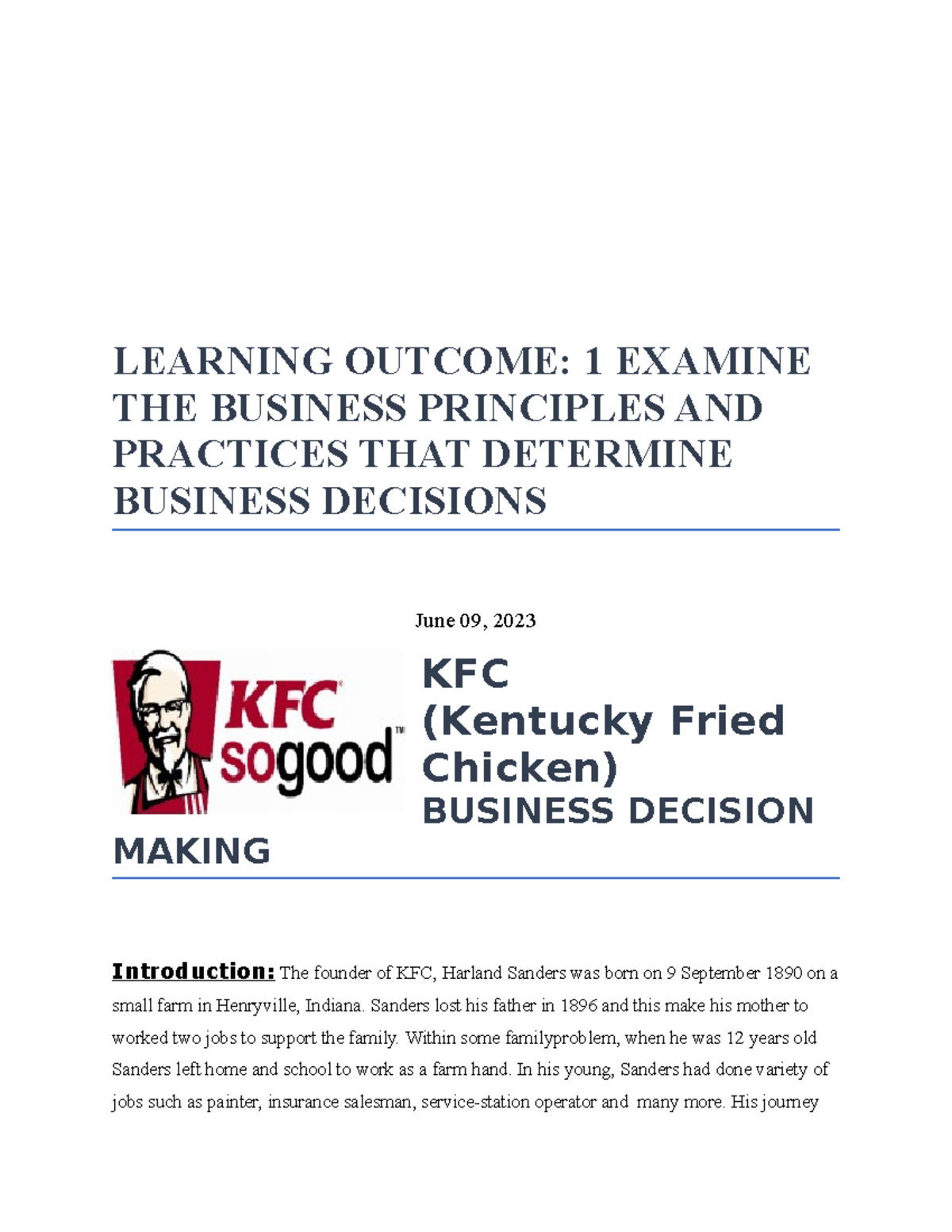 Assigment Food Catering - LEARNING OUTCOME: 1 EXAMINE THE BUSINESS ...