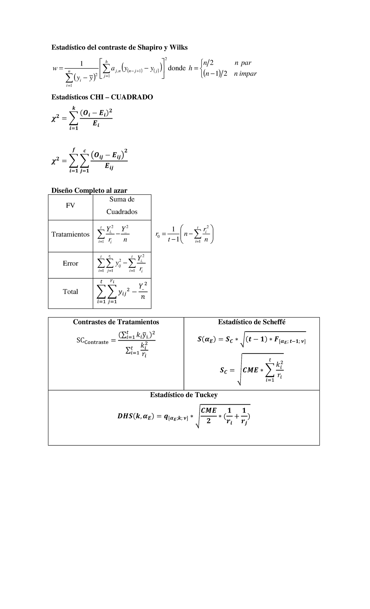 Formulas Parcial 1 - Estadístico del contraste de Shapiro y Wilks ...