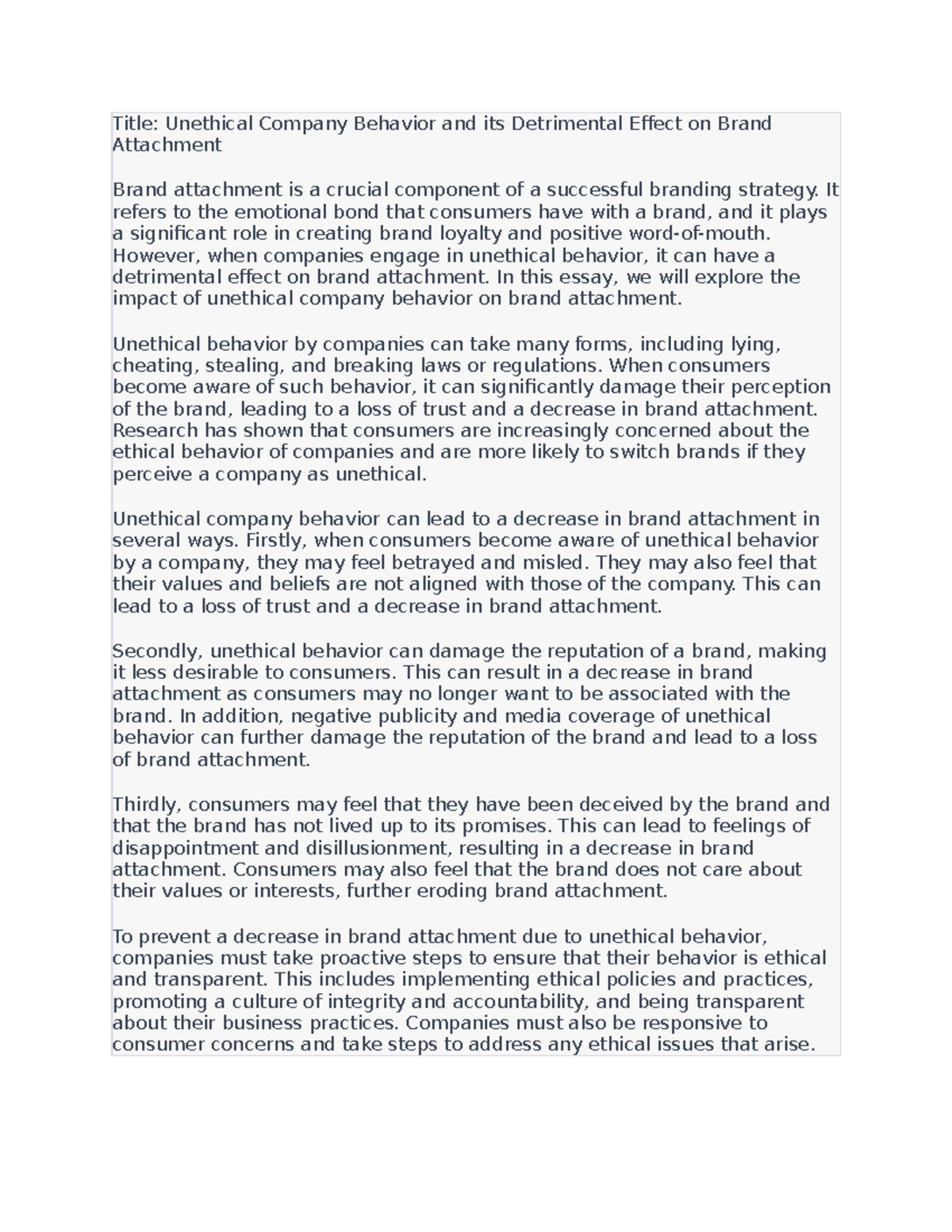 Unethical Company Behavior and its Detrimental Effect on Brand ...