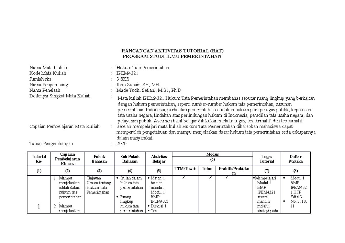Rancangan Aktivitas Tutorial - RANCANGAN AKTIVITAS TUTORIAL (RAT ...
