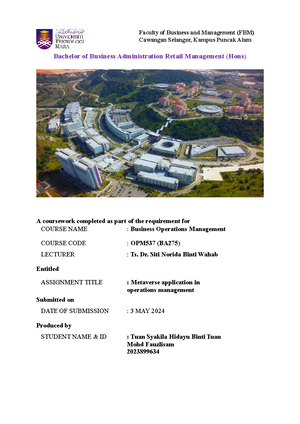 Individual Assignment 1 OPM537 - FACULTY OF BUSINESS AND MANAGEMENT ...