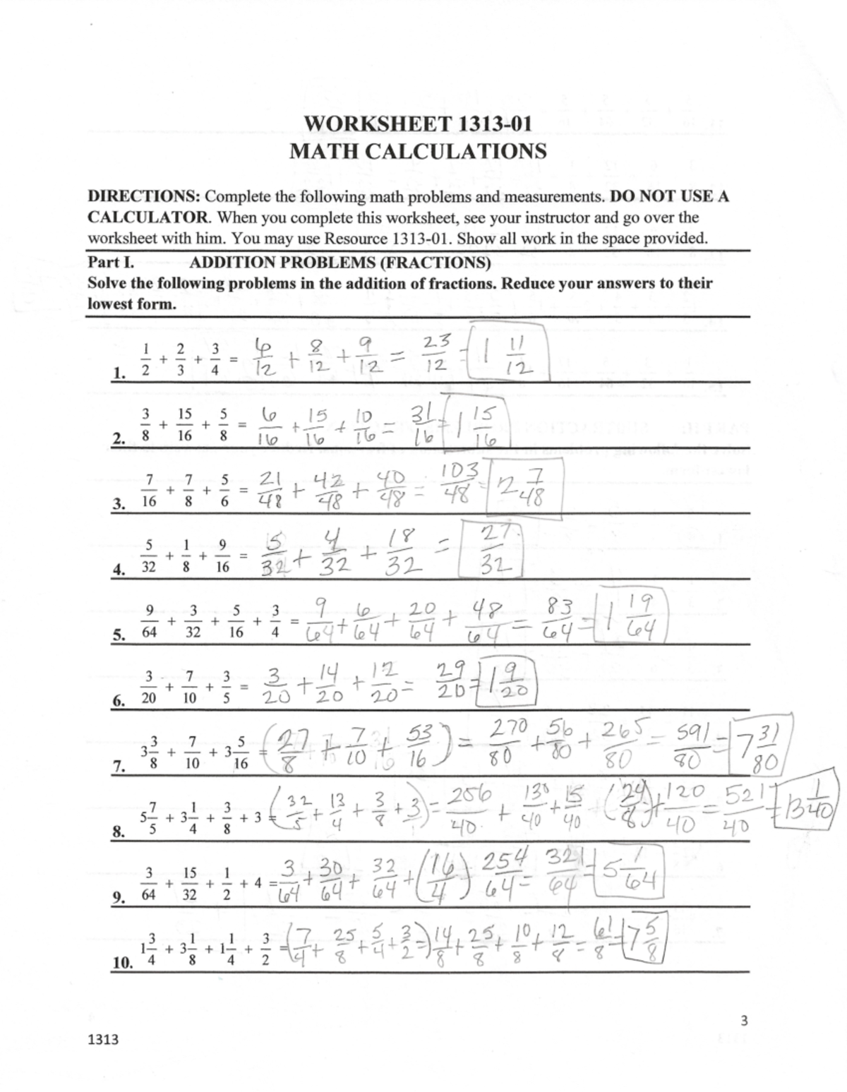 Worksheet 1313-01 Math Calculations - WORKSHEET MATH CALCULATIONS ...