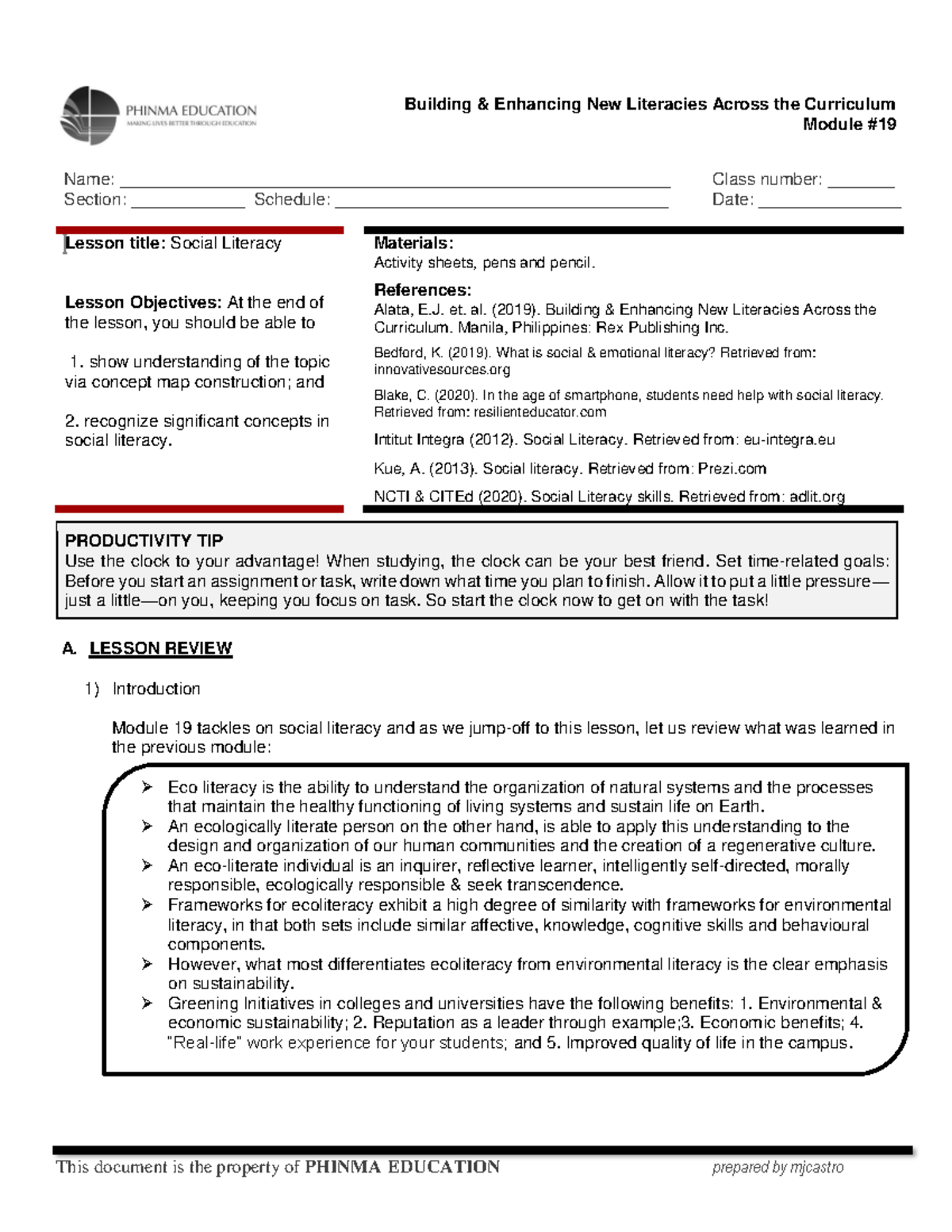 SS19 - SS19 - Module # Name: __________________________________________________________ Section ...