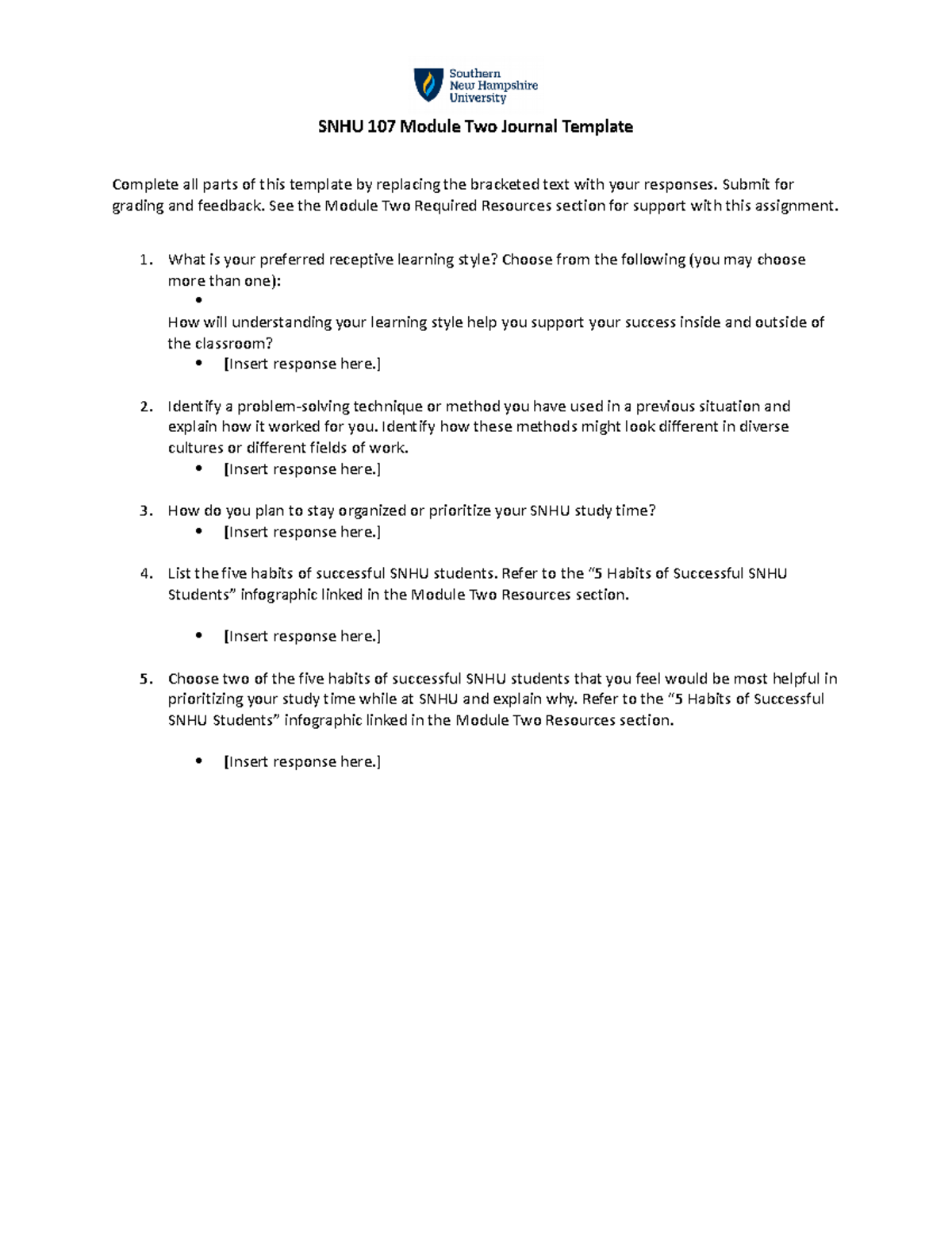SNHU 107 Module Two Journal Template - SNHU 107 Module Two Journal ...