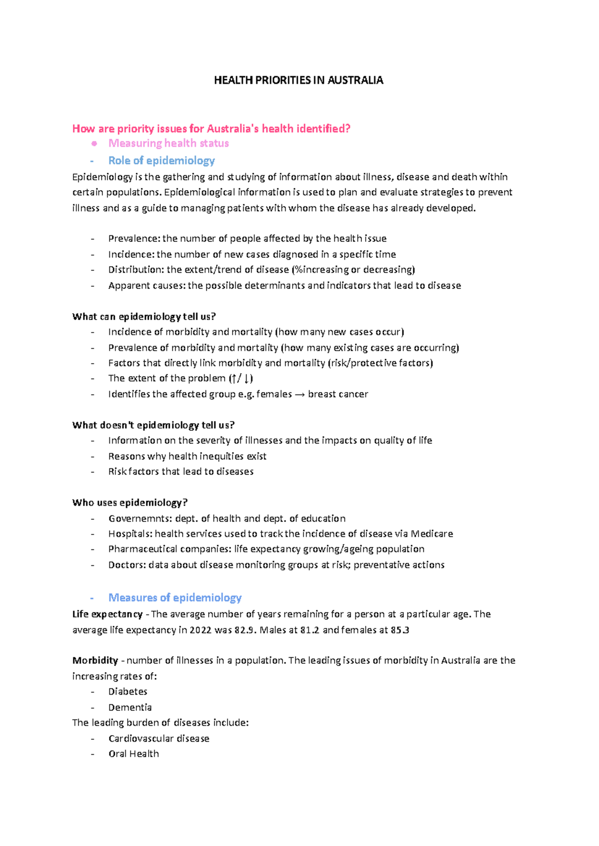 Health Priorities in Australia: Identifying Key Health Issues and ...