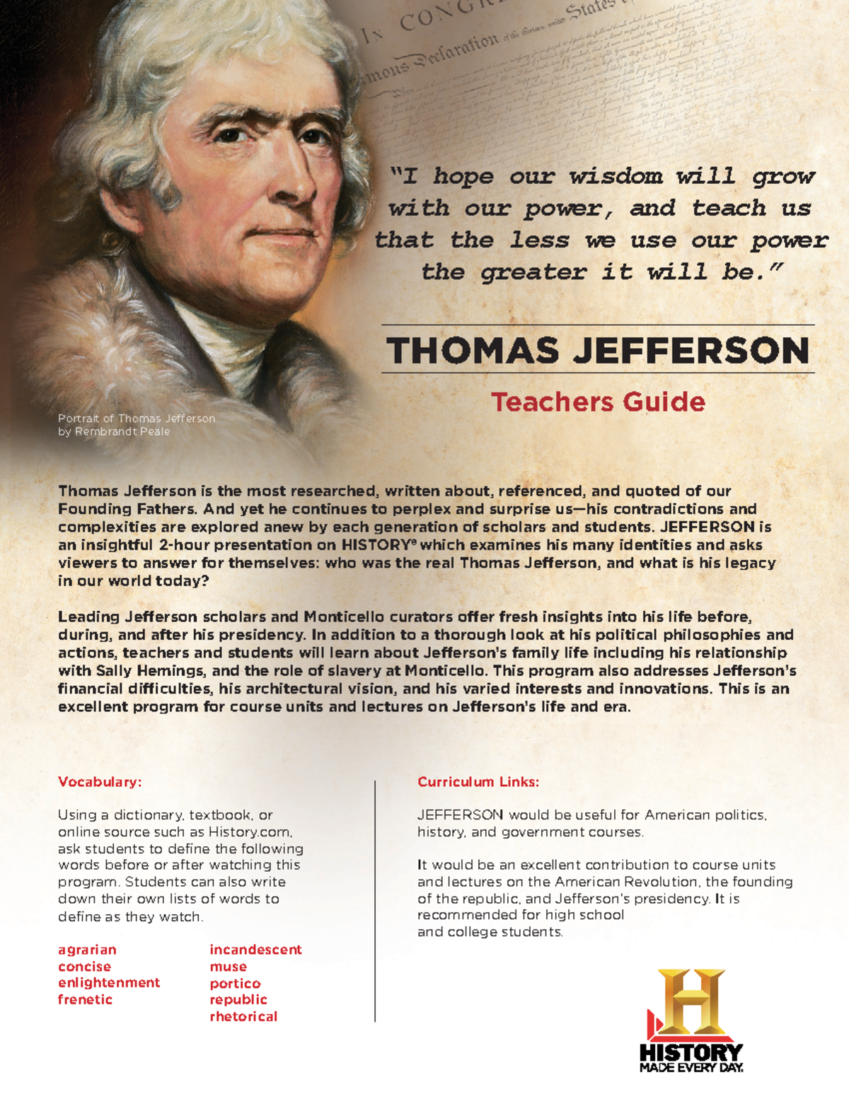 Jefferson Classroom Guide - Curriculum Links: JEFFERSON would be useful ...