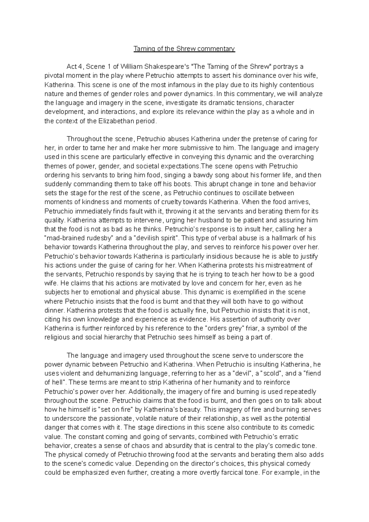Taming of the Shrew - Essay on Act - Taming of the Shrew commentary Act ...