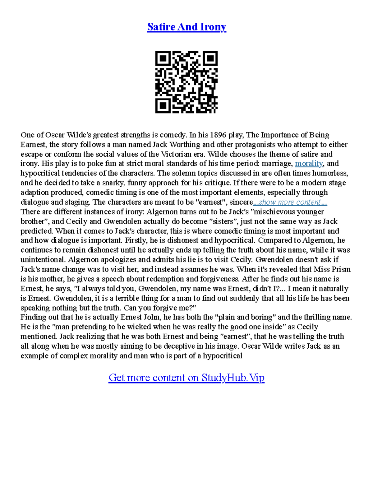 Funny Satire Essays - Satire And Irony One of Oscar Wilde's greatest ...