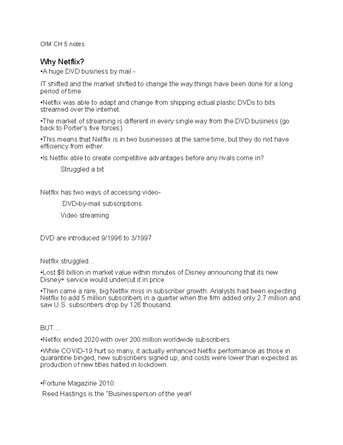 OIM210 ch5 - Class notes, received an A in the class - OIM CH 5 notes ...