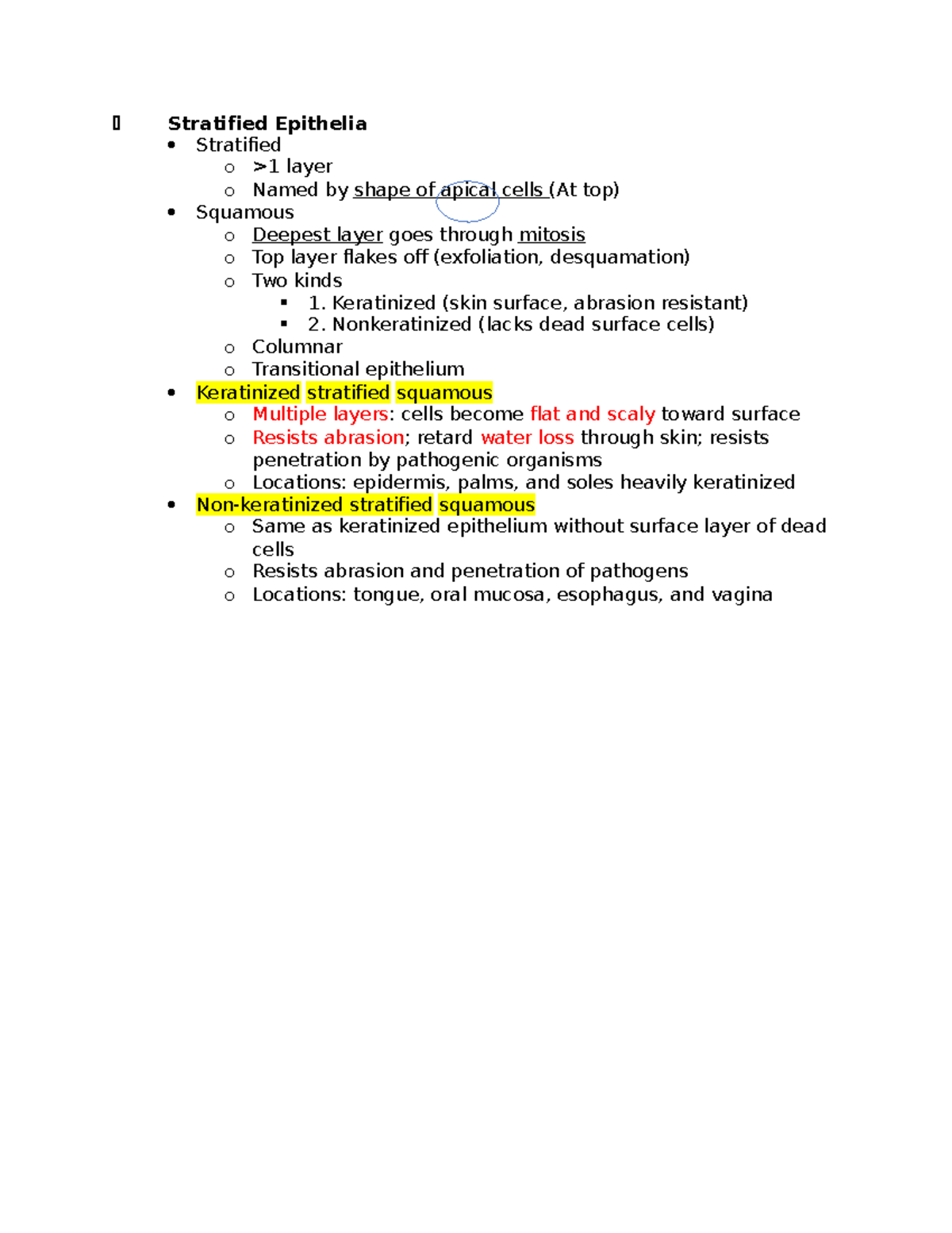 Stratified Epithelia - n/a - Stratified Epithelia Stratified o >1 layer ...