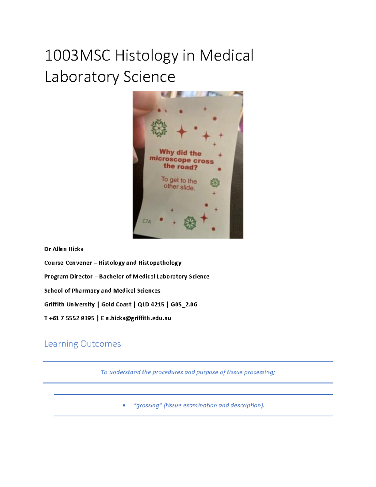 1003MSC Histology in Medical Laboratory Science - 1003MSC Histology in ...
