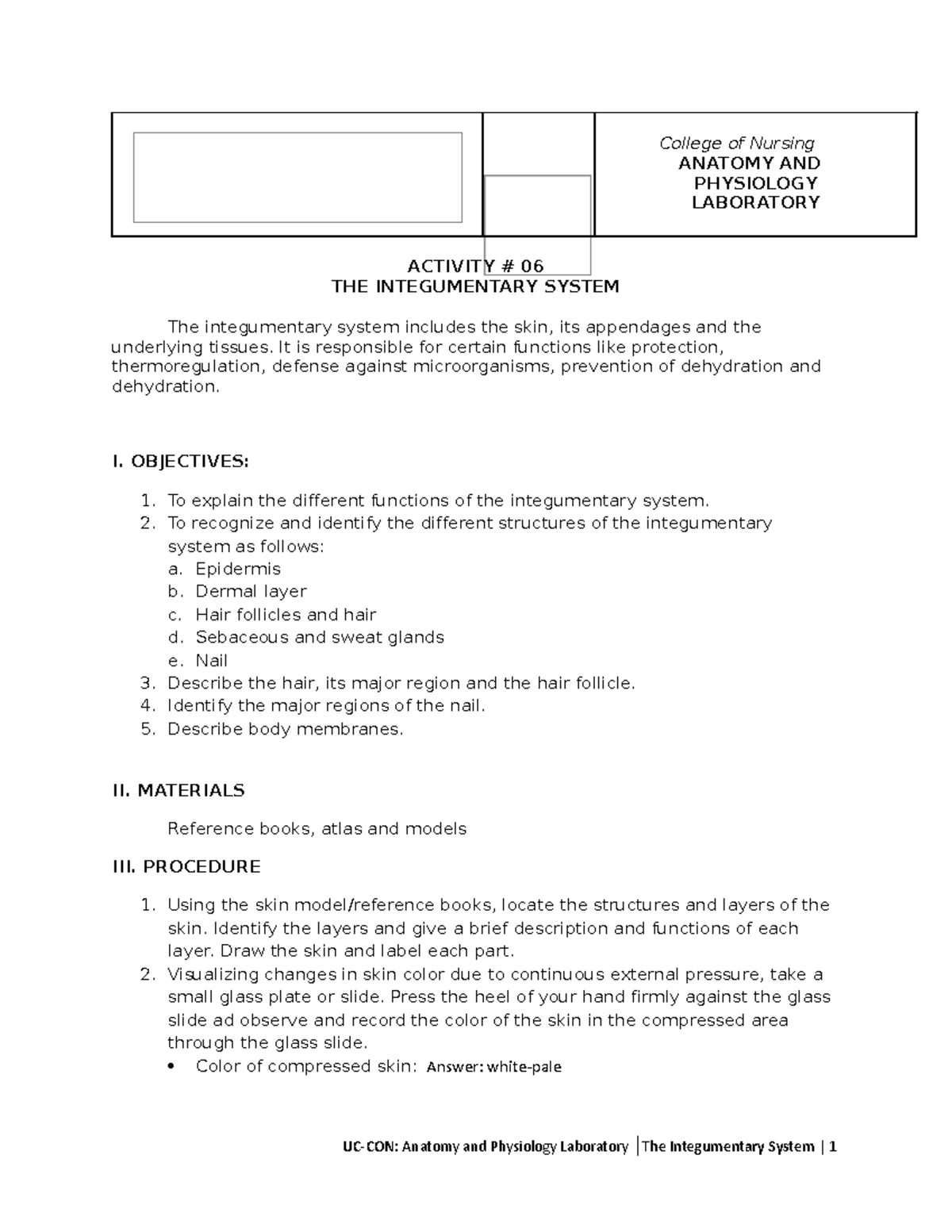 06- Integumentary- System - College of Nursing ANATOMY AND PHYSIOLOGY ...