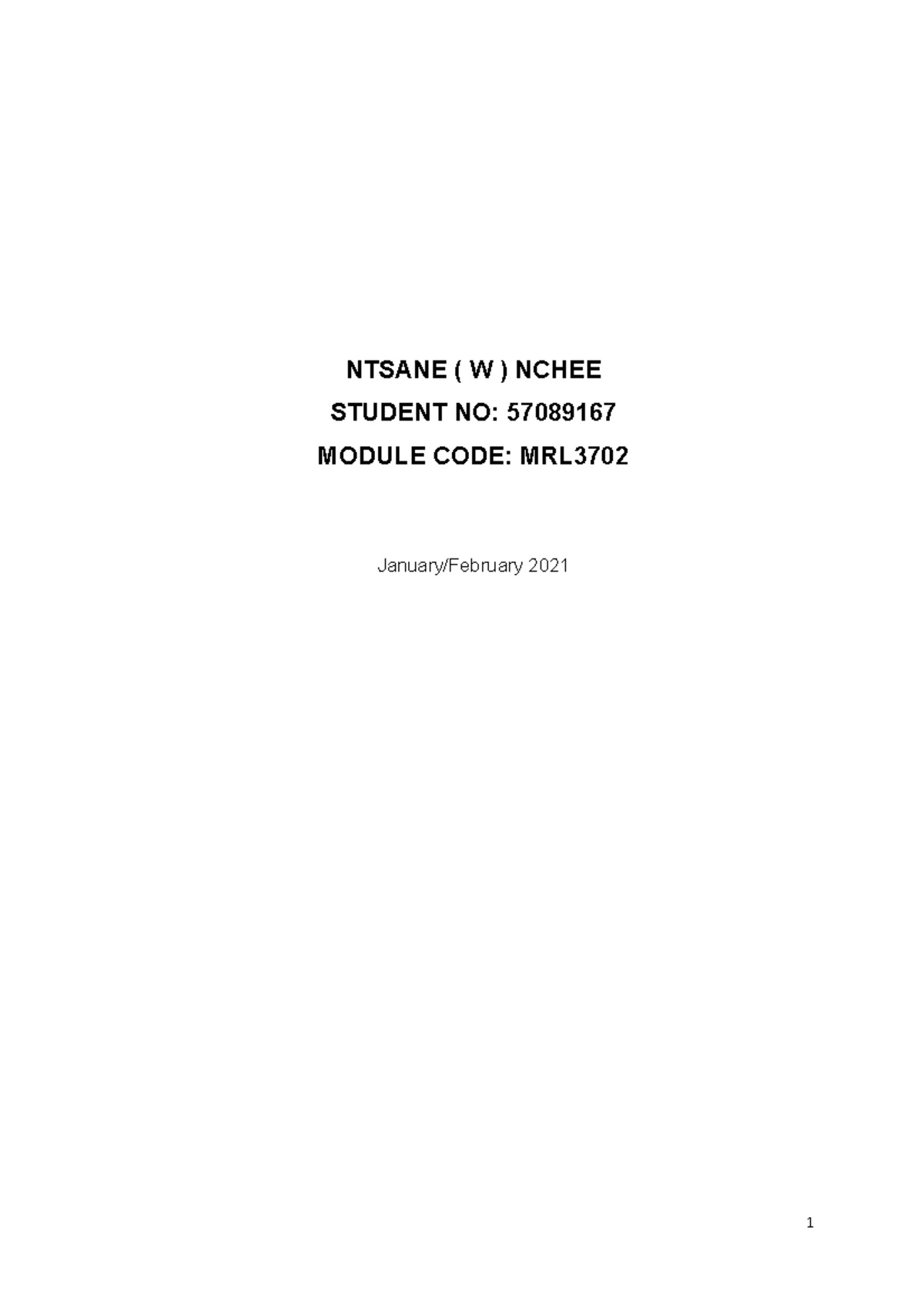 MRL3702-2018-10-E-1 Exam Paper - NTSANE ( W ) NCHEE STUDENT NO ...