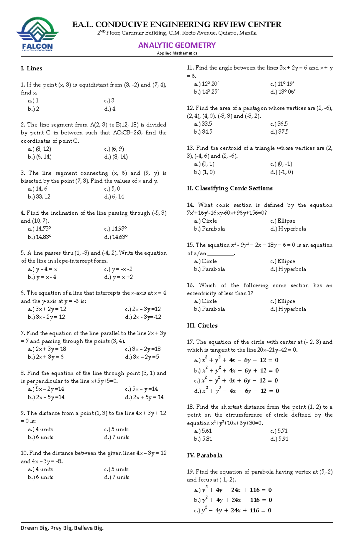 Analytic Geometry - A practice material - 2 ND Floor, Cartimar Building ...
