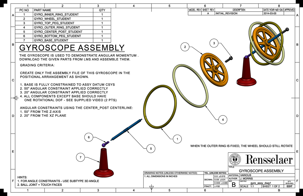 Gyro assy - Spring Semester '23 CAD Worksheets - ENGR 1200 - Studocu