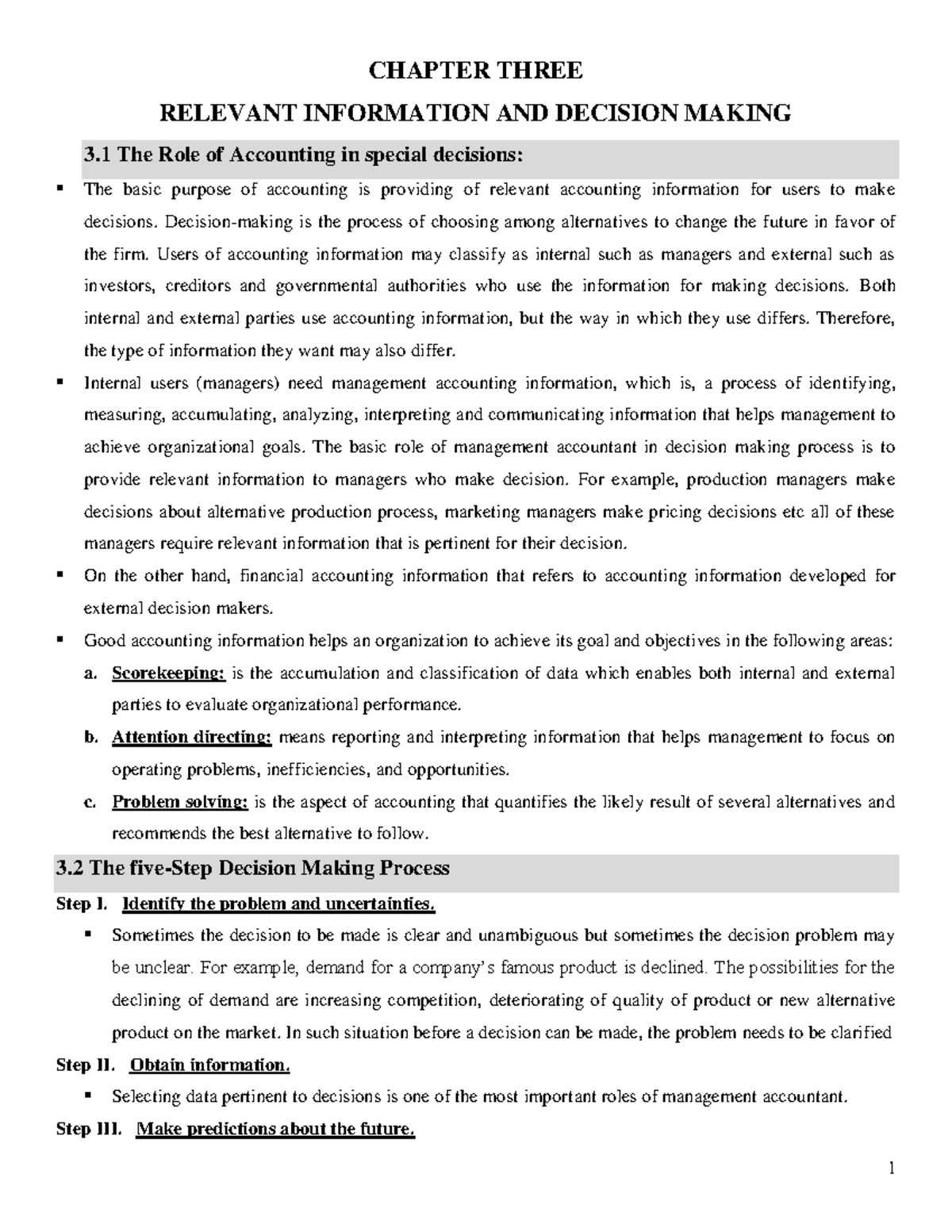 CH - 3 Decision Making and Relevant Information - CHAPTER THREE ...