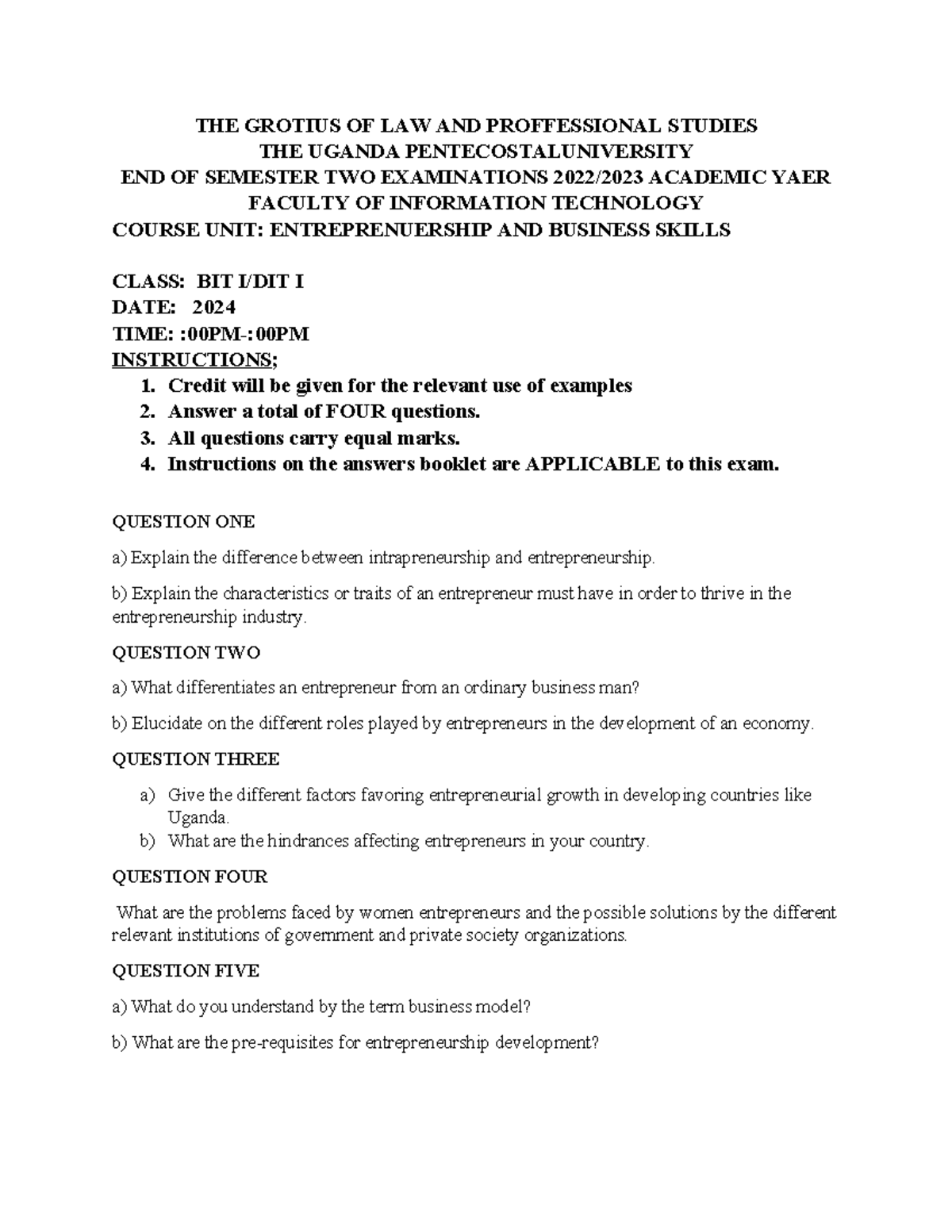 ENT Skills BIT - THE GROTIUS OF LAW AND PROFFESSIONAL STUDIES THE ...